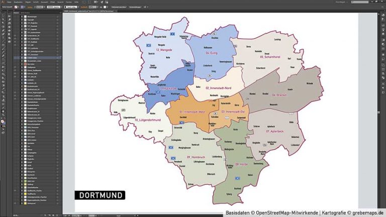 Dortmund Stadtplan Vektor Stadtbezirke Topographie