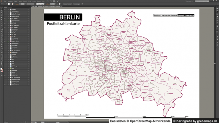 Berlin Stadtplan Postleitzahlen PLZ-5 Topographie Stadtbezirke Stadtteile