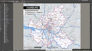 Hamburg Stadtplan Postleitzahlen PLZ-5 Topographie Stadtbezirke ...