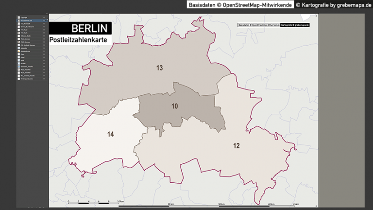 Berlin Karte Postleitzahlen PLZ-5-2 Vektorkarte - grebemaps Kartographie