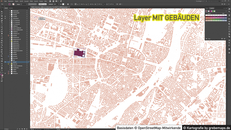 München Stadtplan Vektor mit Gebäuden + OEPNV-Linien, Vektorkarte München