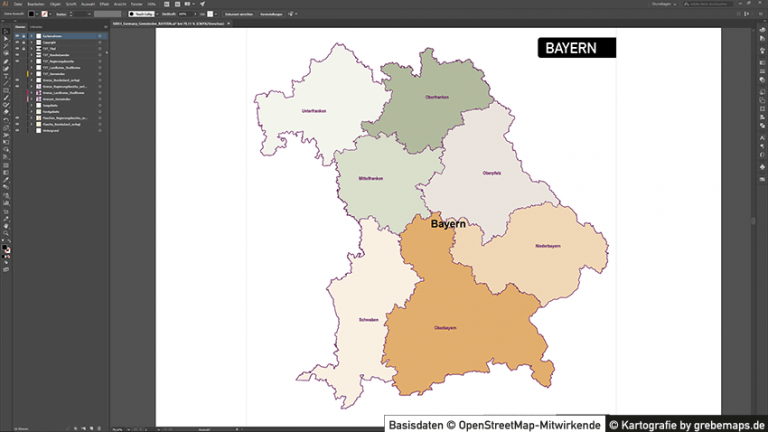 Bayern Vektorkarte Gemeinden Landkreise Regierungsbezirke