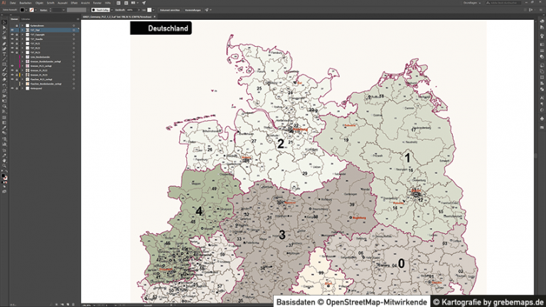 Deutschland Postleitzahlenkarte PLZ-1-2-3 Vektorkarte (3-stellig)
