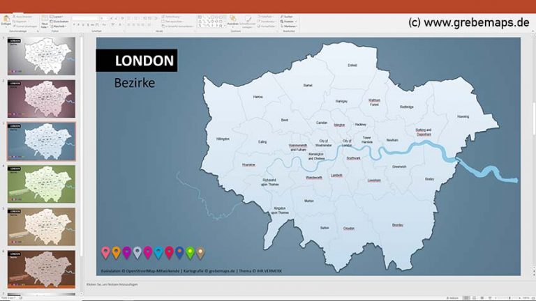 London PowerPoint-Karte Bezirke Boroughs - grebemaps Kartographie