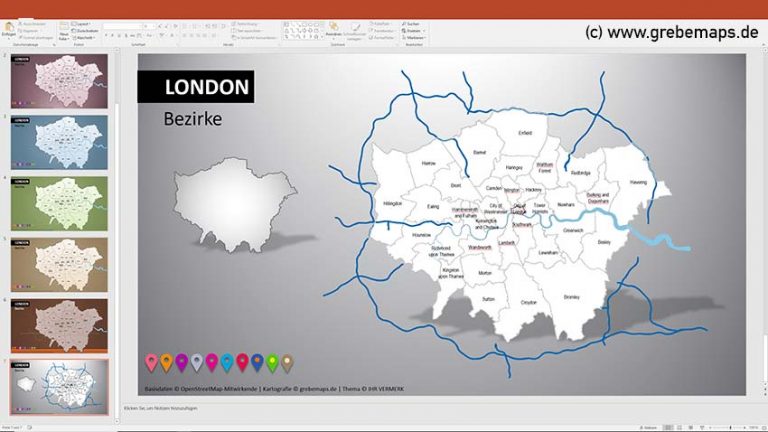 London PowerPoint-Karte Bezirke Boroughs - grebemaps Kartographie