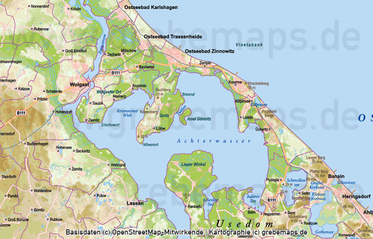 Usedom Vektorkarte Höhenschichten - grebemaps Kartographie