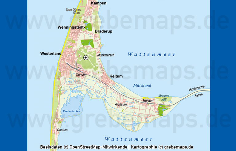 Sylt Vektorkarte Basiskarte (DIN lang) - grebemaps® Kartographie