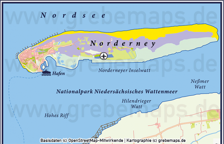 Norderney - Norddeich Vektorkarte Infokarte - grebemaps® Kartographie