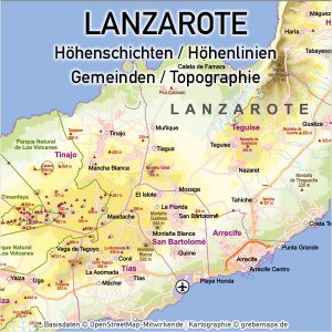 Lanzarote Vektorkarte Topographie Gemeinden Höhenschichten